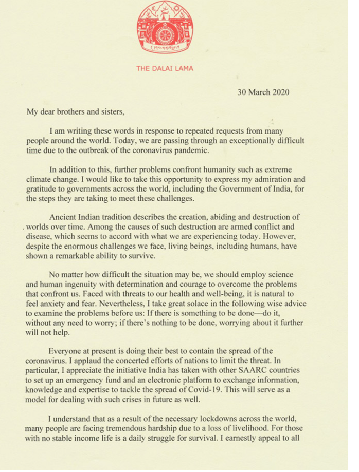 Message from the Dalai Lama – DiReSoM